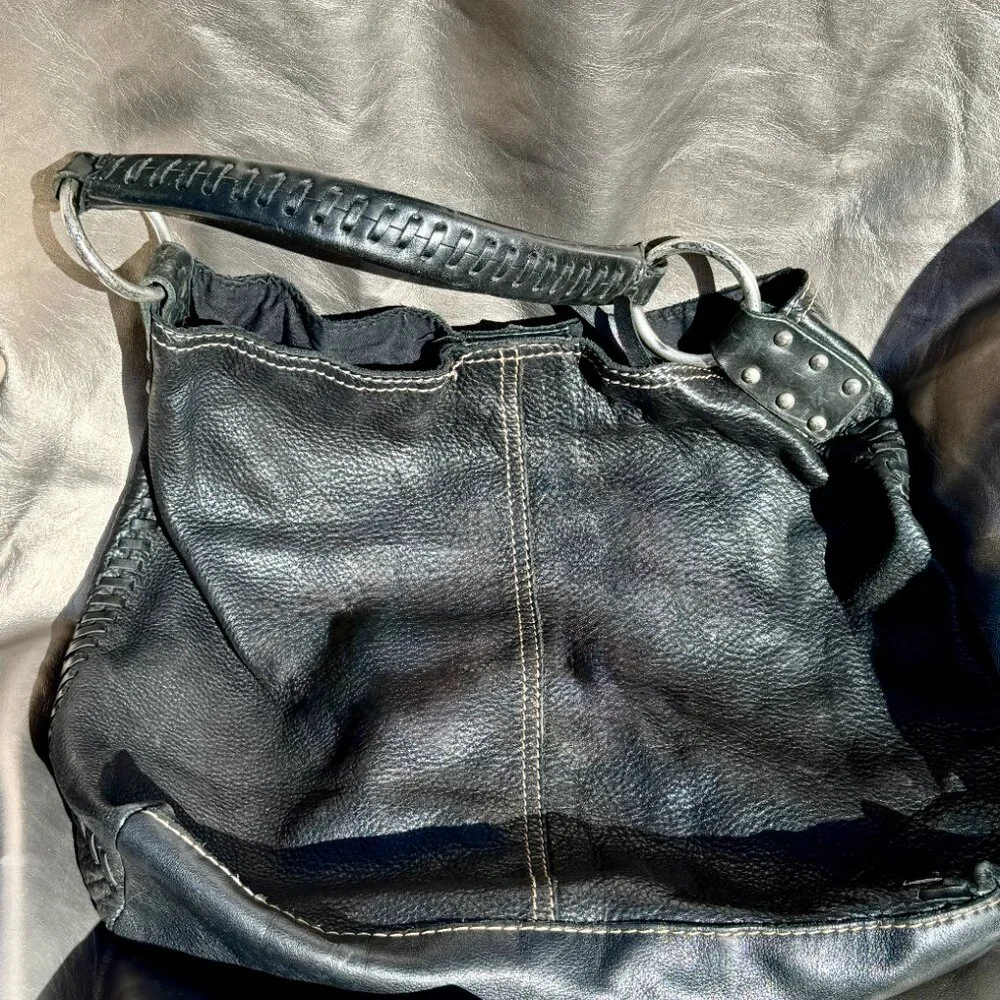 Lucky Brand | Bags | Lucky Brand Vintage 9s Black Pebbled Leather Hobo ...